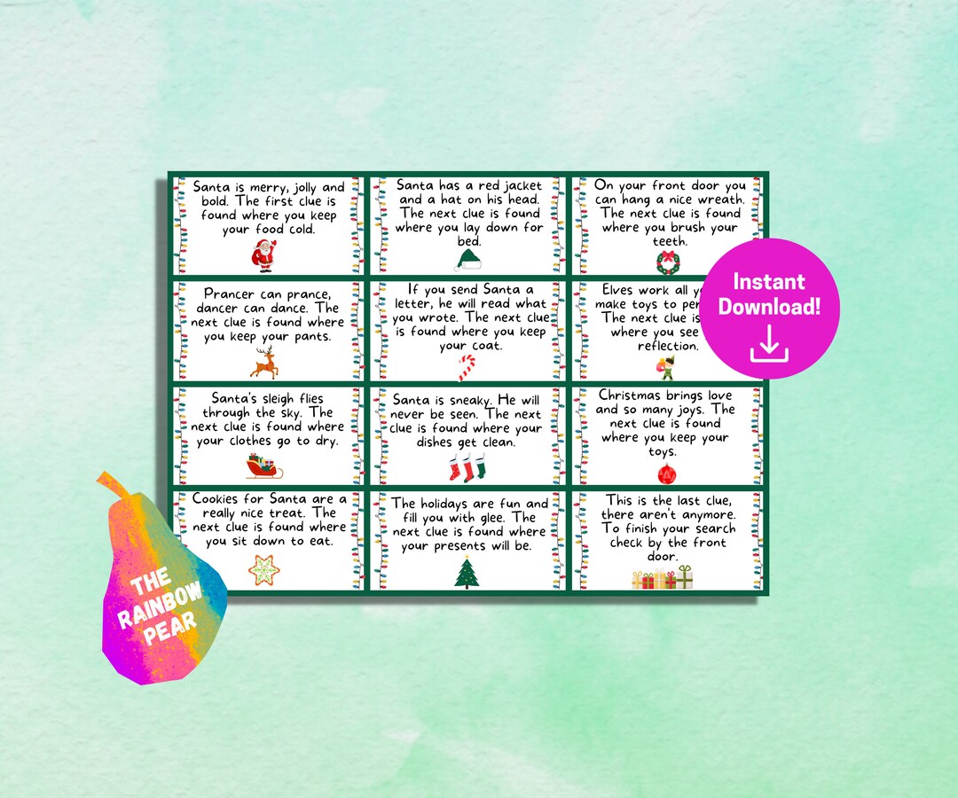 Christmas Treasure Hunt, Activities for Kids, Scavenger Hunt, Printable ...