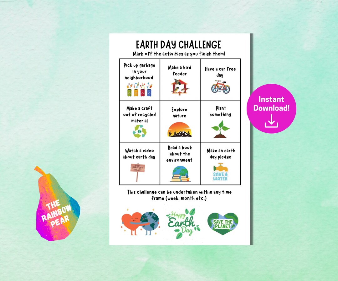 Printable Earth Day Challenge for Kids, Worksheet, Digital Download - Etsy
