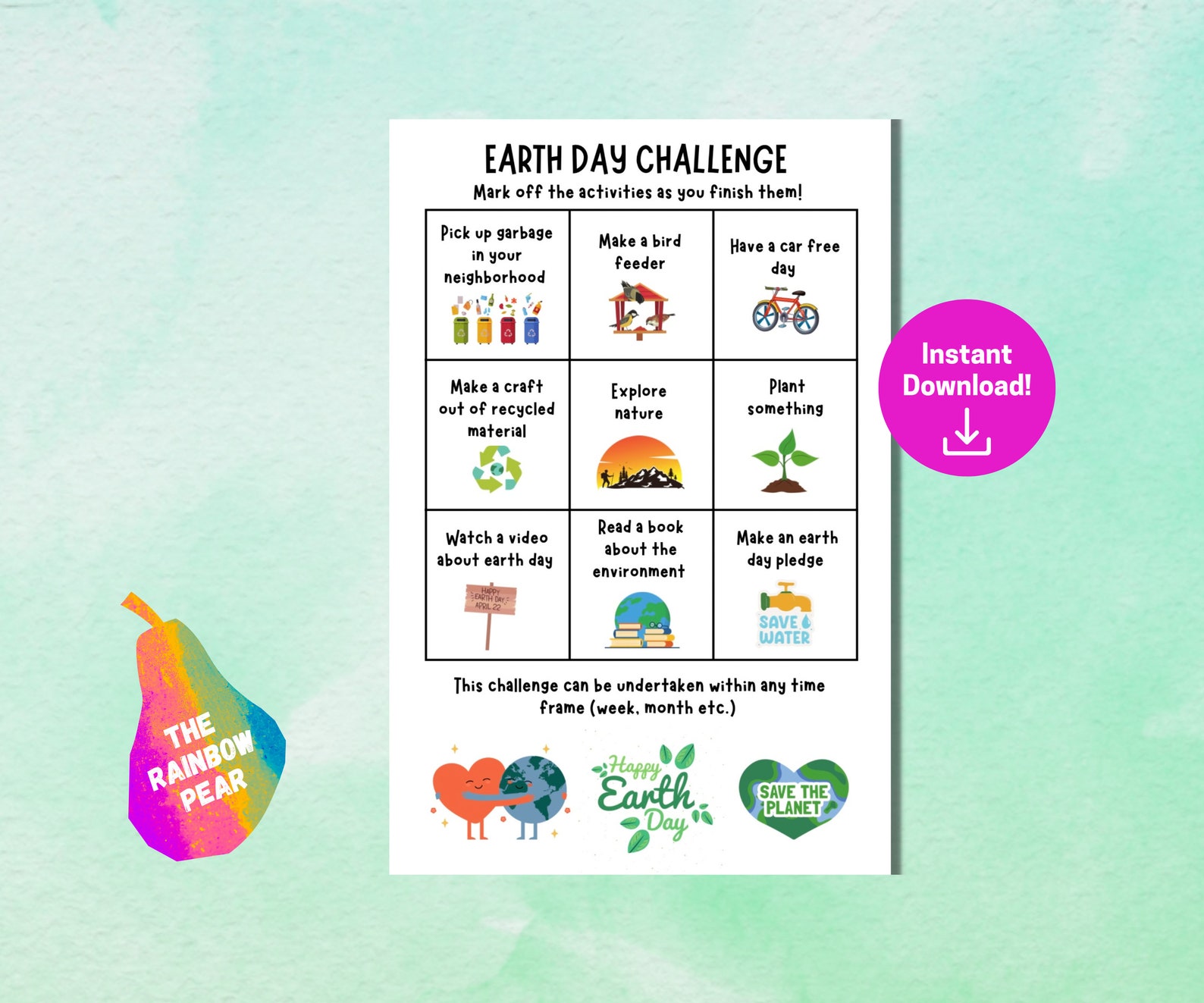 Printable Earth Day Challenge for Kids, Worksheet, Digital Download - Etsy