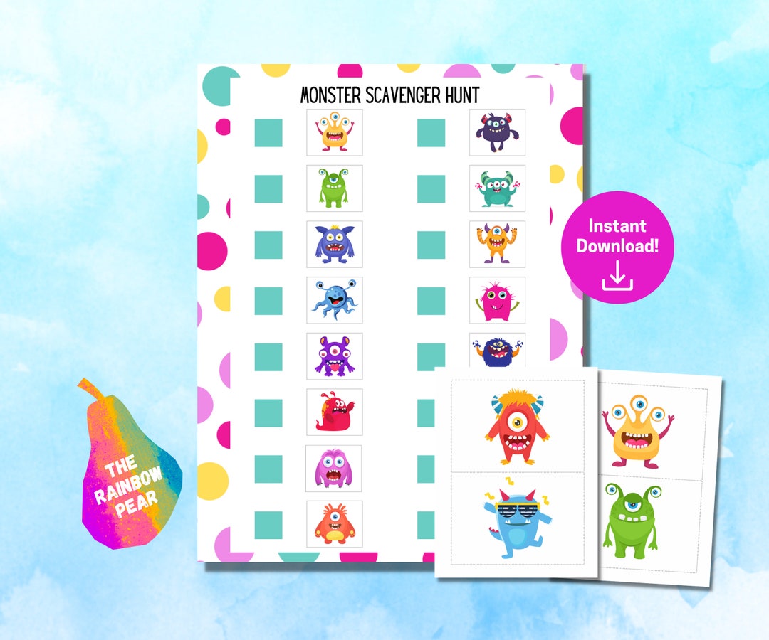 Monster Scavenger Hunt, Birthday Party Game, Printable, Digital ...