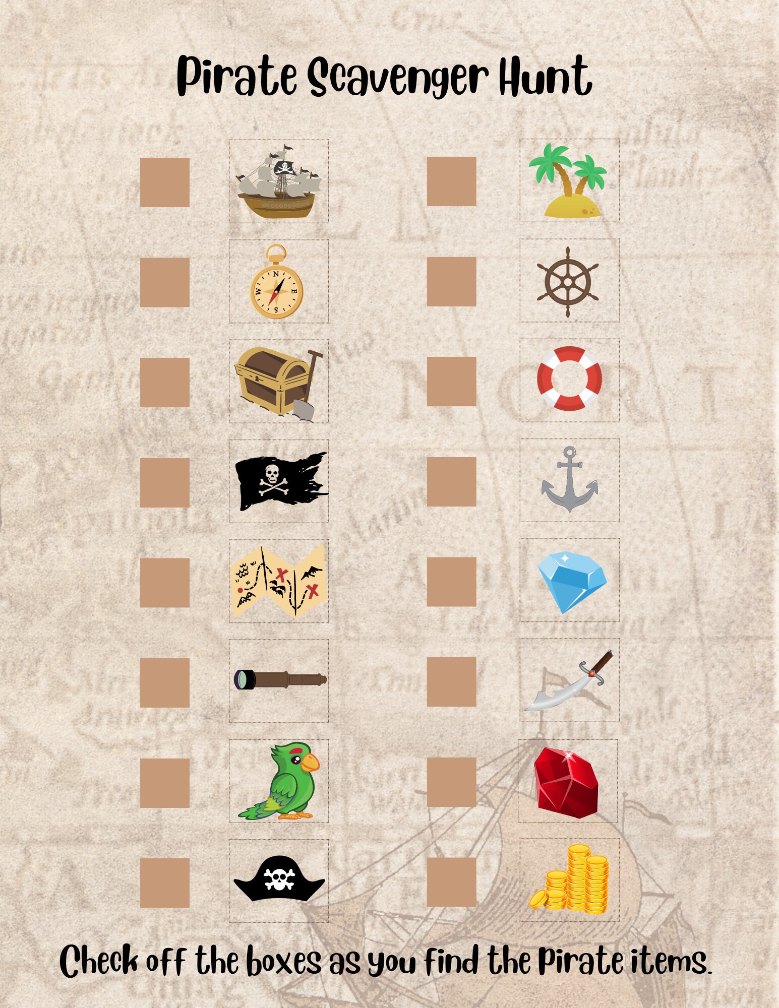 Pirate Scavenger Hunt, Pirate Party Game, Indoor Game for Kids, Pirate ...