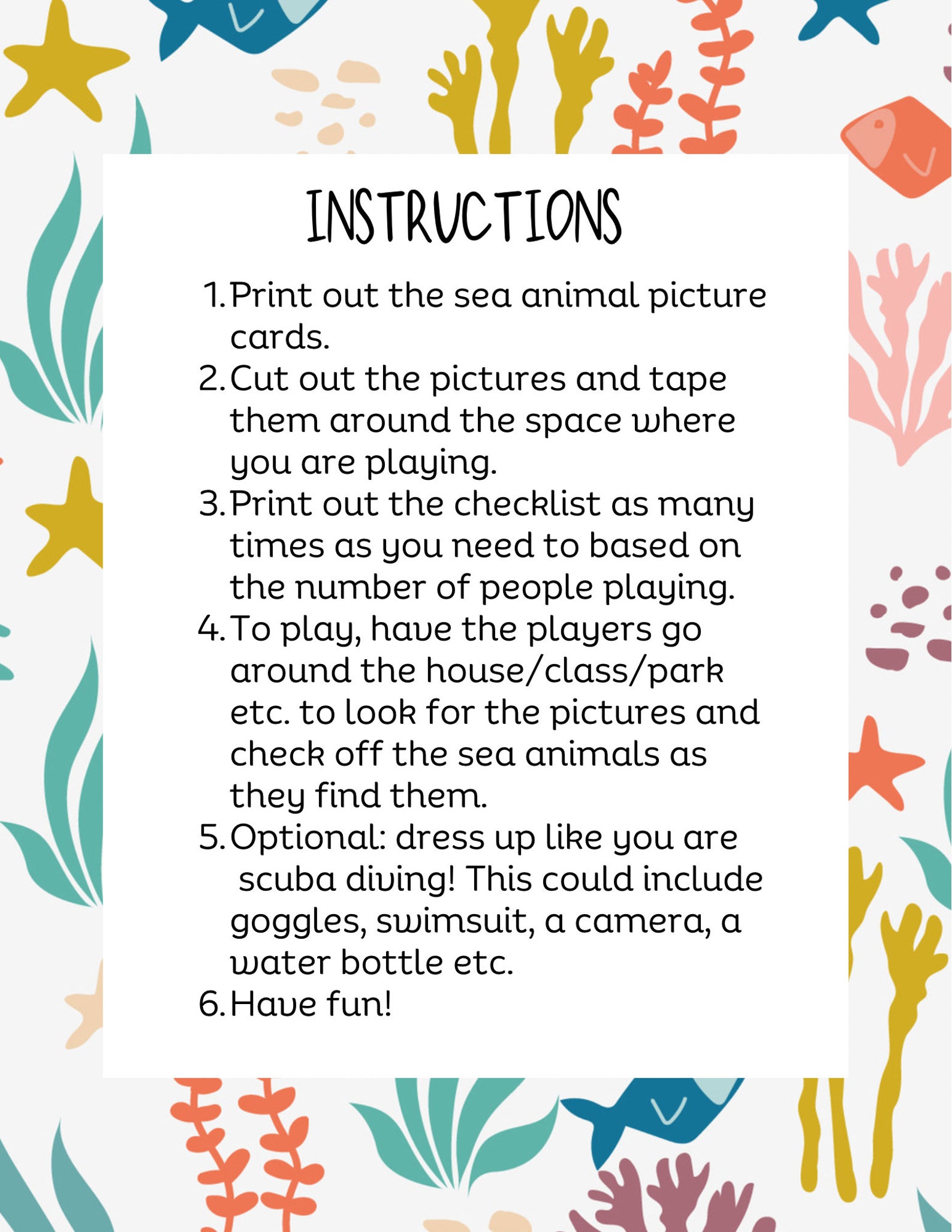 Under the Sea Scavenger Hunt, Printable Game, Treasure Hunt, Digital ...