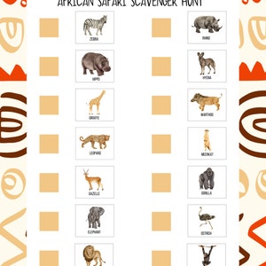 African Safari Scavenger Hunt, Birthday Game, Classroom Activity ...