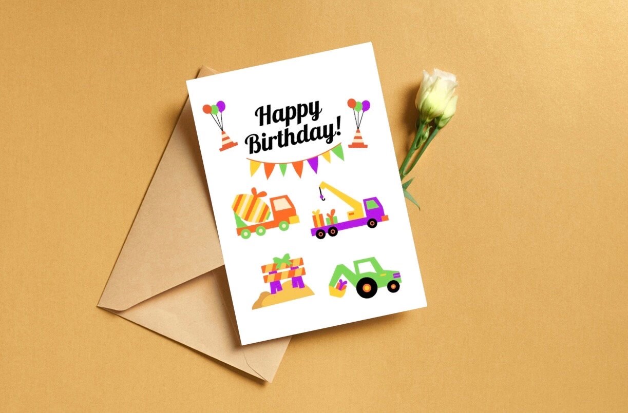 Printable Birthday Card, Construction Birthday Card, Digital Download ...