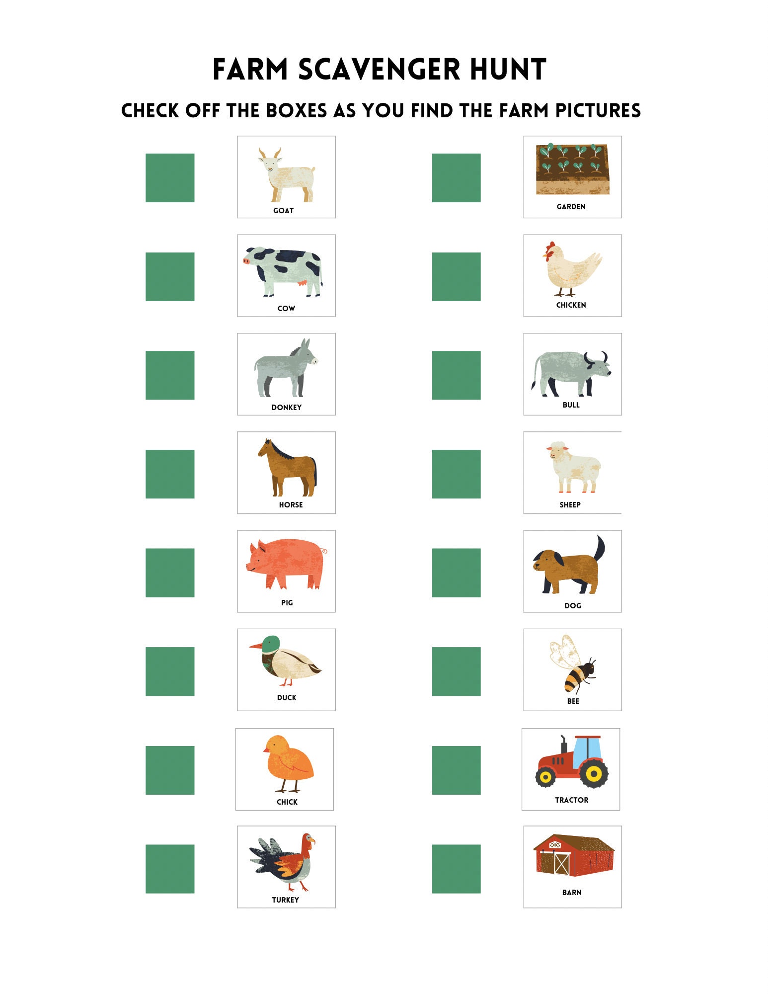 Farm Scavenger Hunt, Treasure Hunt, Farm Birthday Game, Printable ...