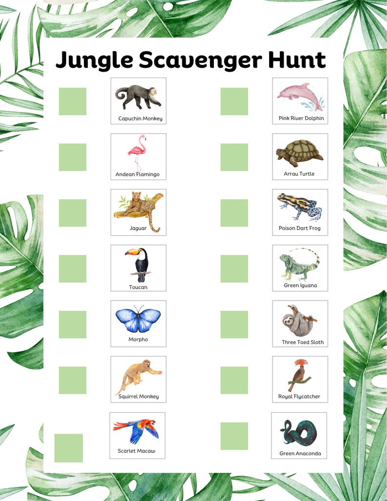 Jungle Scavenger Hunt Adventure for Kids, Printable Game, Digital ...