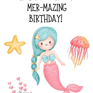 Printable Birthday Card, Mermaid Birthday Card, Digital Download ...