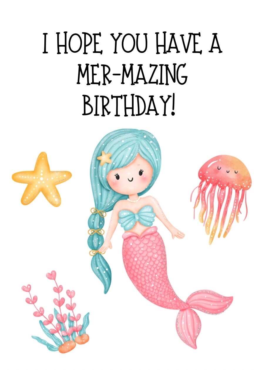Printable Birthday Card, Mermaid Birthday Card, Digital Download ...