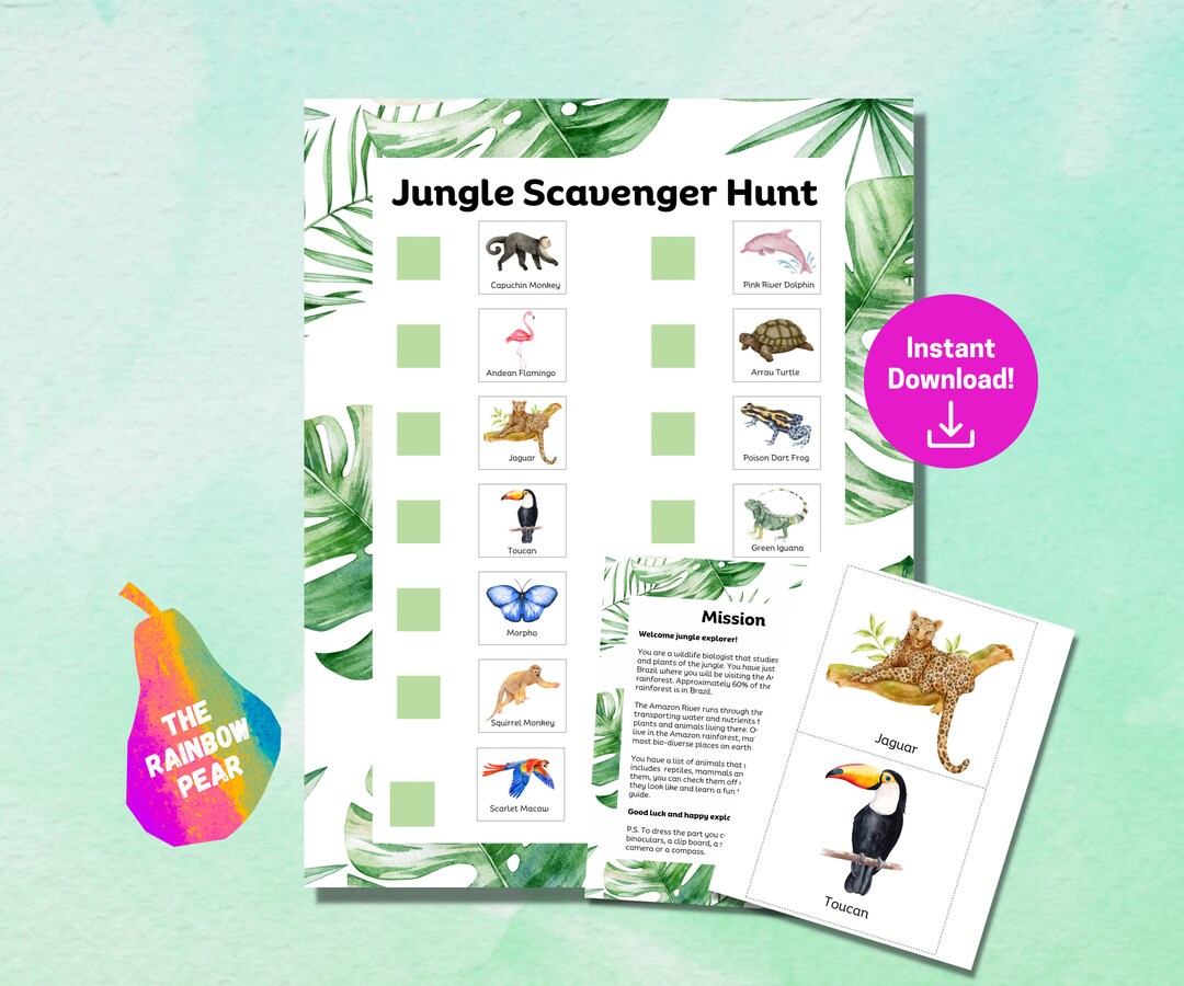 Jungle Scavenger Hunt Adventure for Kids, Printable Game, Digital ...