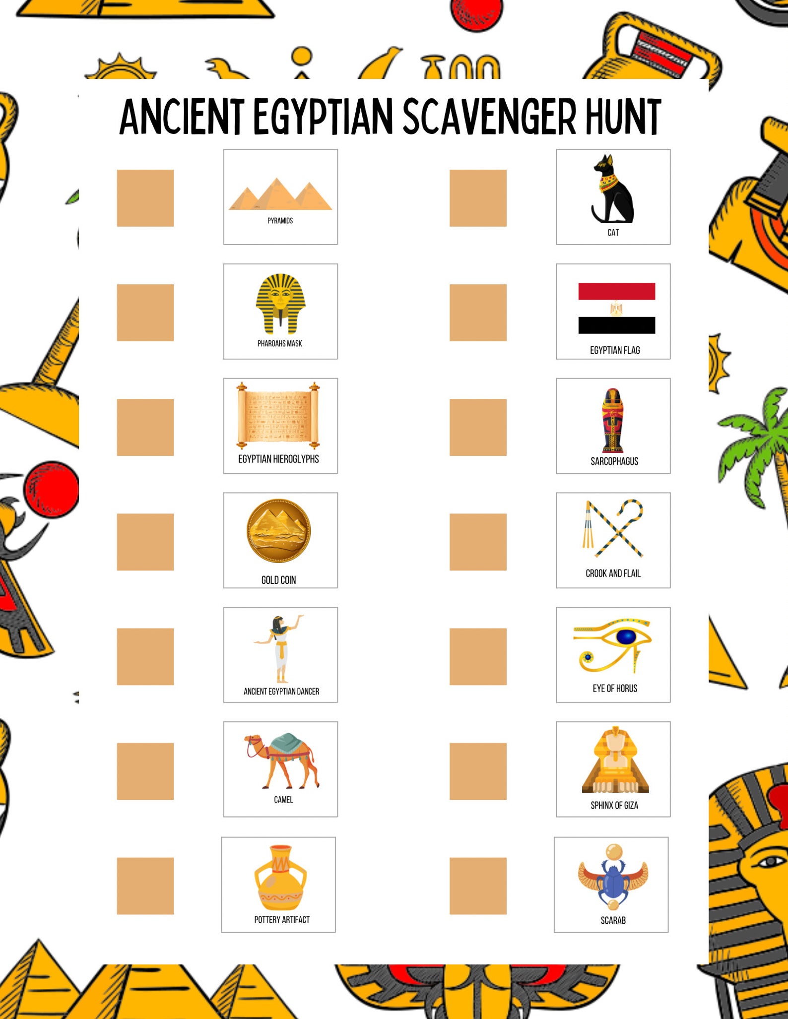 Ancient Egyptian Scavenger Hunt, Birthday Party, Printable Game ...