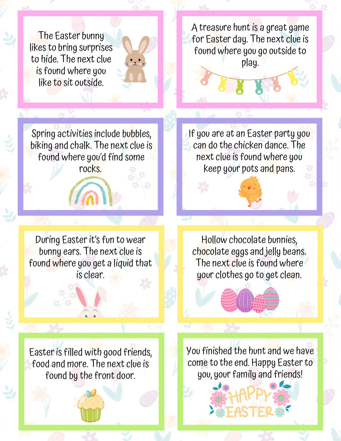 Easter Treasure Hunt for Kids, Printable Easter Clues, Easter Scavenger ...