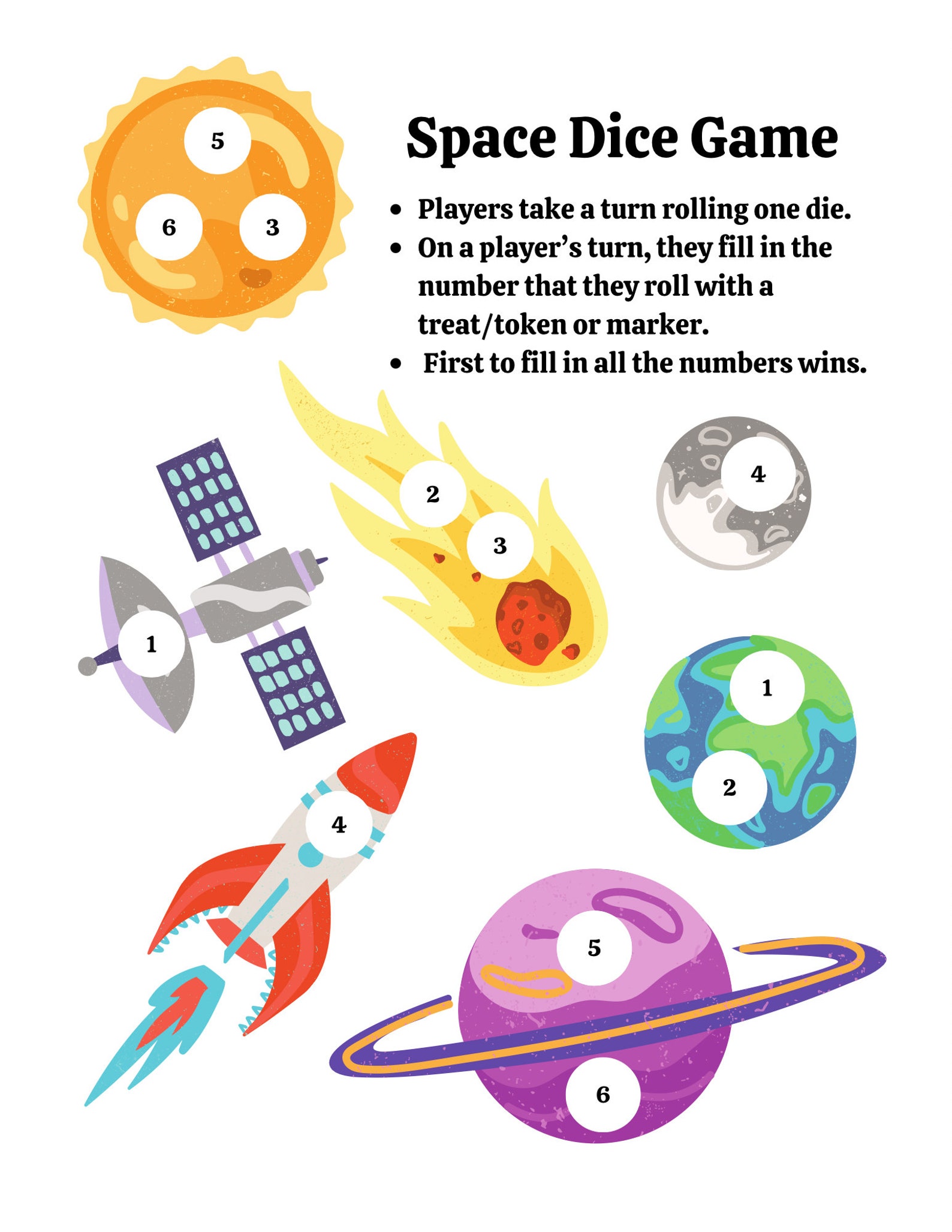 Space Dice Game, Space Activity for Kids, Digital Download - Etsy