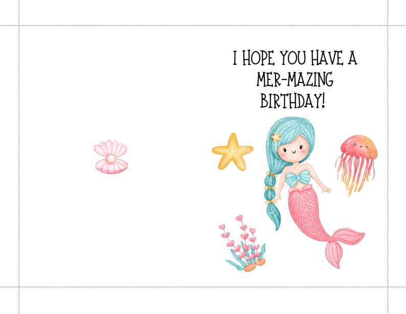 Mermaid Birthday Card Mermaid Themed Card Easy Printable - Etsy