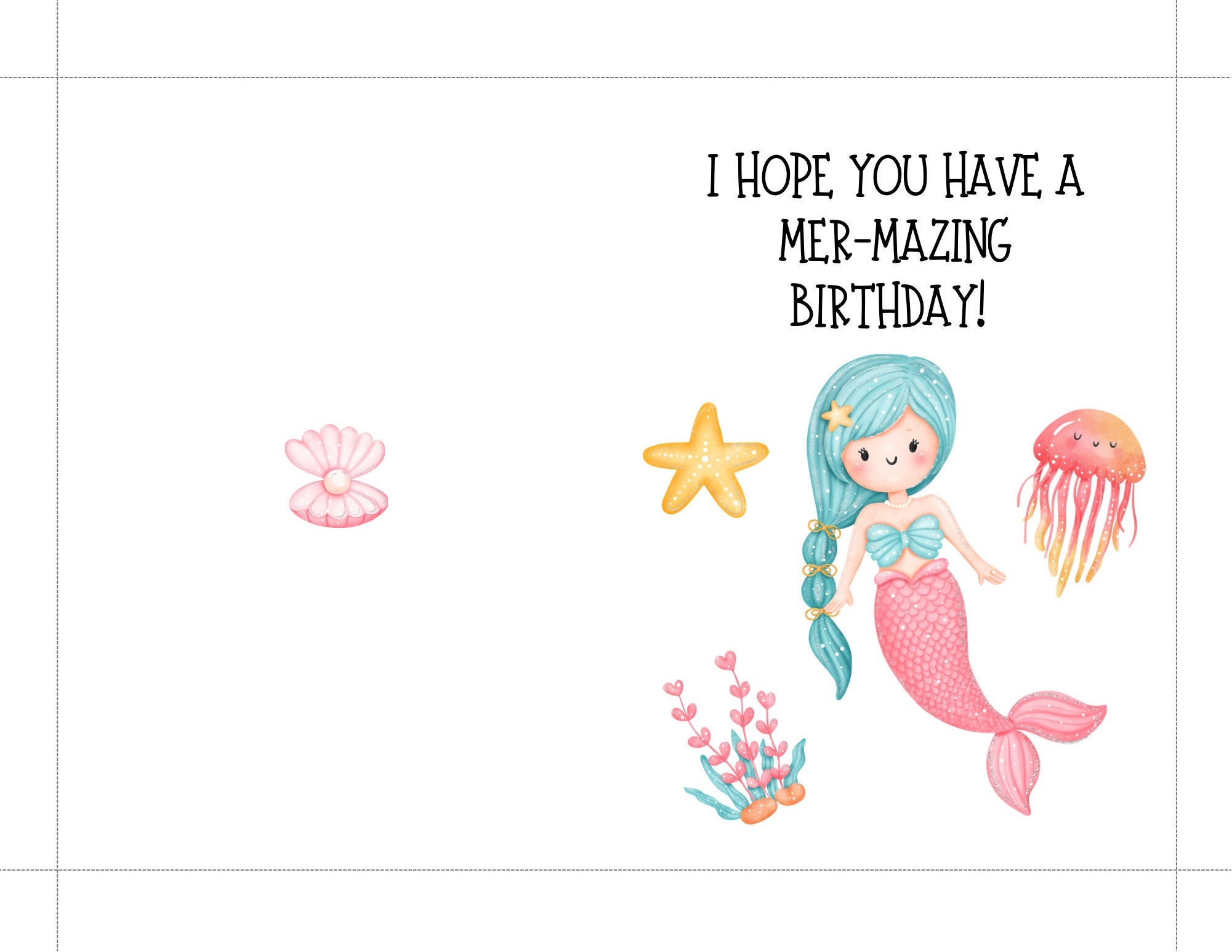 Printable Birthday Card, Mermaid Birthday Card, Digital Download ...