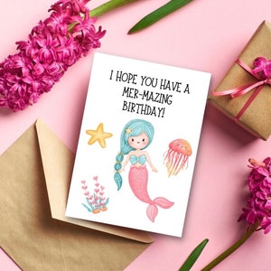 Printable Birthday Card, Mermaid Birthday Card, Digital Download ...
