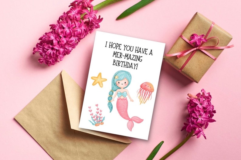 Printable Birthday Card, Mermaid Birthday Card, Digital Download ...