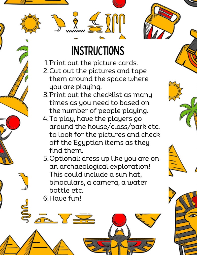 Ancient Egyptian Scavenger Hunt, Birthday Party, Printable Game ...