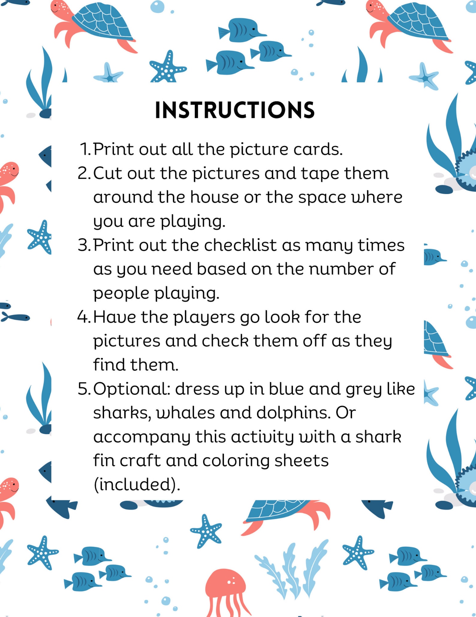 Shark Scavenger Hunt, Whale Scavenger Hunt, Printable Game, Treasure ...