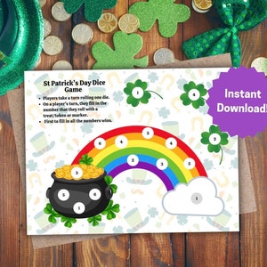 St Patricks Day Game, Dice Game for Kids, St. Patty’s Activity for Kids ...