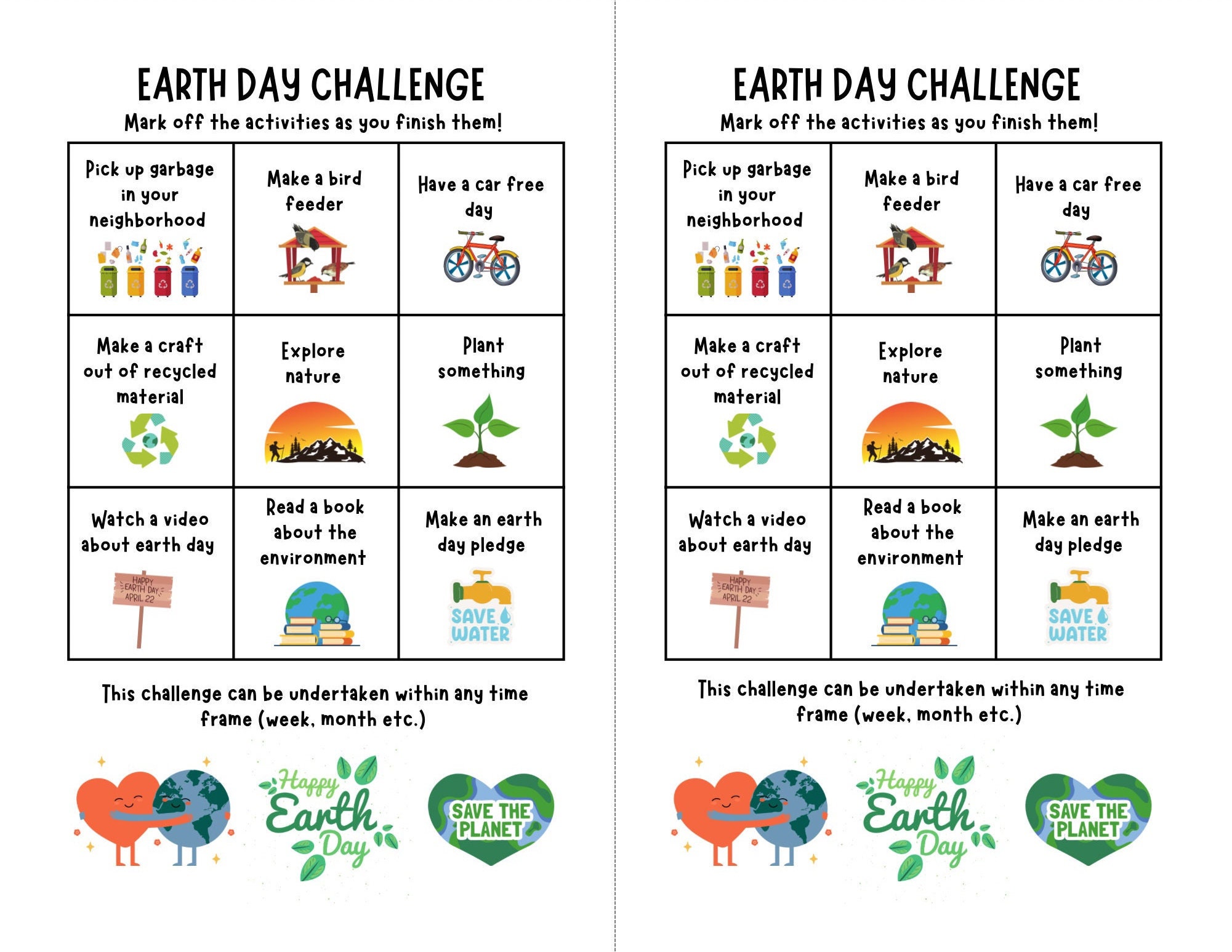 Printable Earth Day Challenge for Kids, Worksheet, Digital Download - Etsy