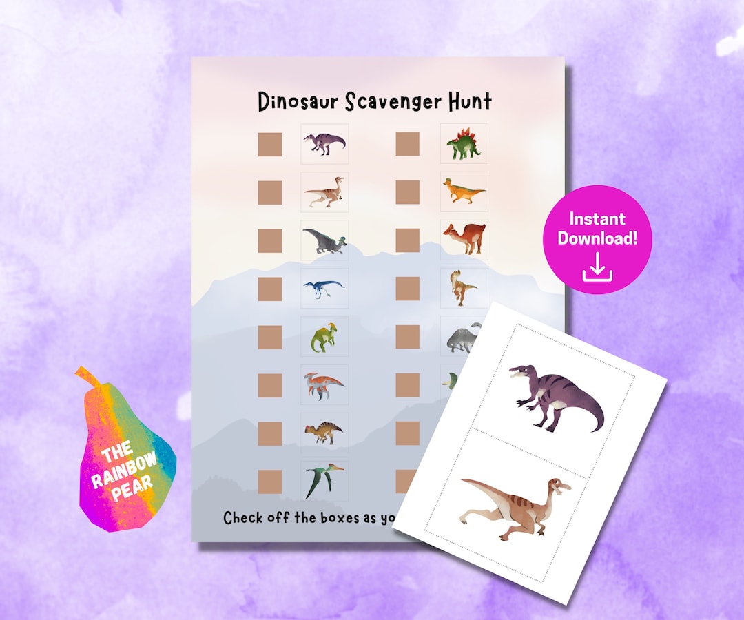 Dinosaur Scavenger Hunt, Dinosaur Party Game, Printable, Treasure Hunt ...