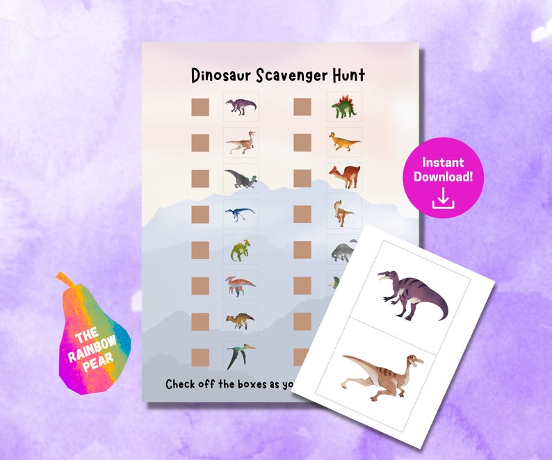 Dinosaur Scavenger Hunt, Dinosaur Party Game, Printable, Treasure Hunt ...