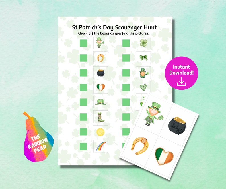 St Patricks Day Game, Scavenger, Hunt, Hide Picture Cards, Leprechaun ...