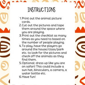 African Safari Scavenger Hunt, Birthday Game, Classroom Activity ...
