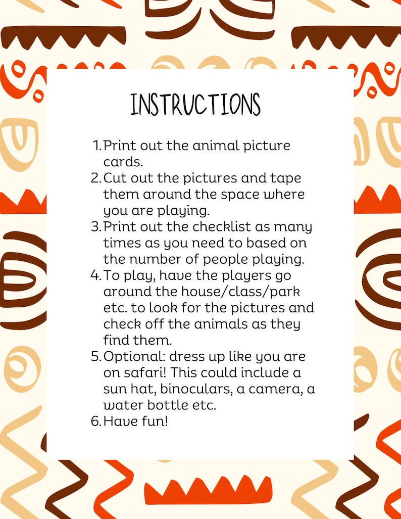 African Safari Scavenger Hunt, Birthday Game, Classroom Activity ...