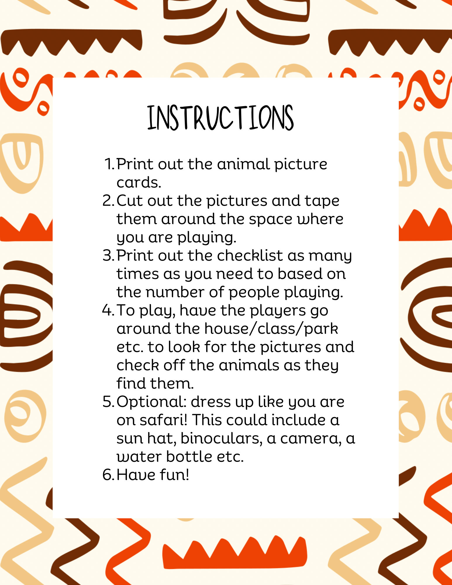 African Safari Scavenger Hunt, Birthday Game, Classroom Activity ...
