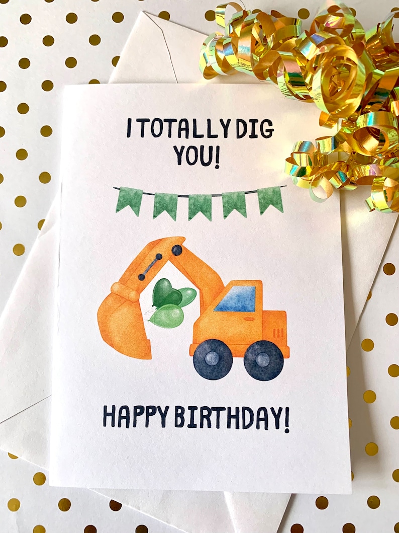 Printable Birthday Card, Excavator Birthday Card, Kids, Digital ...
