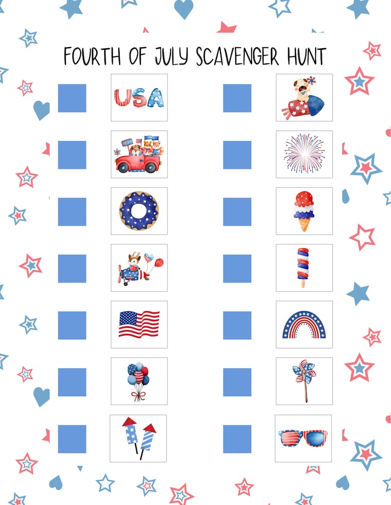 Fourth of July Scavenger Hunt Party Game Independence Day - Etsy