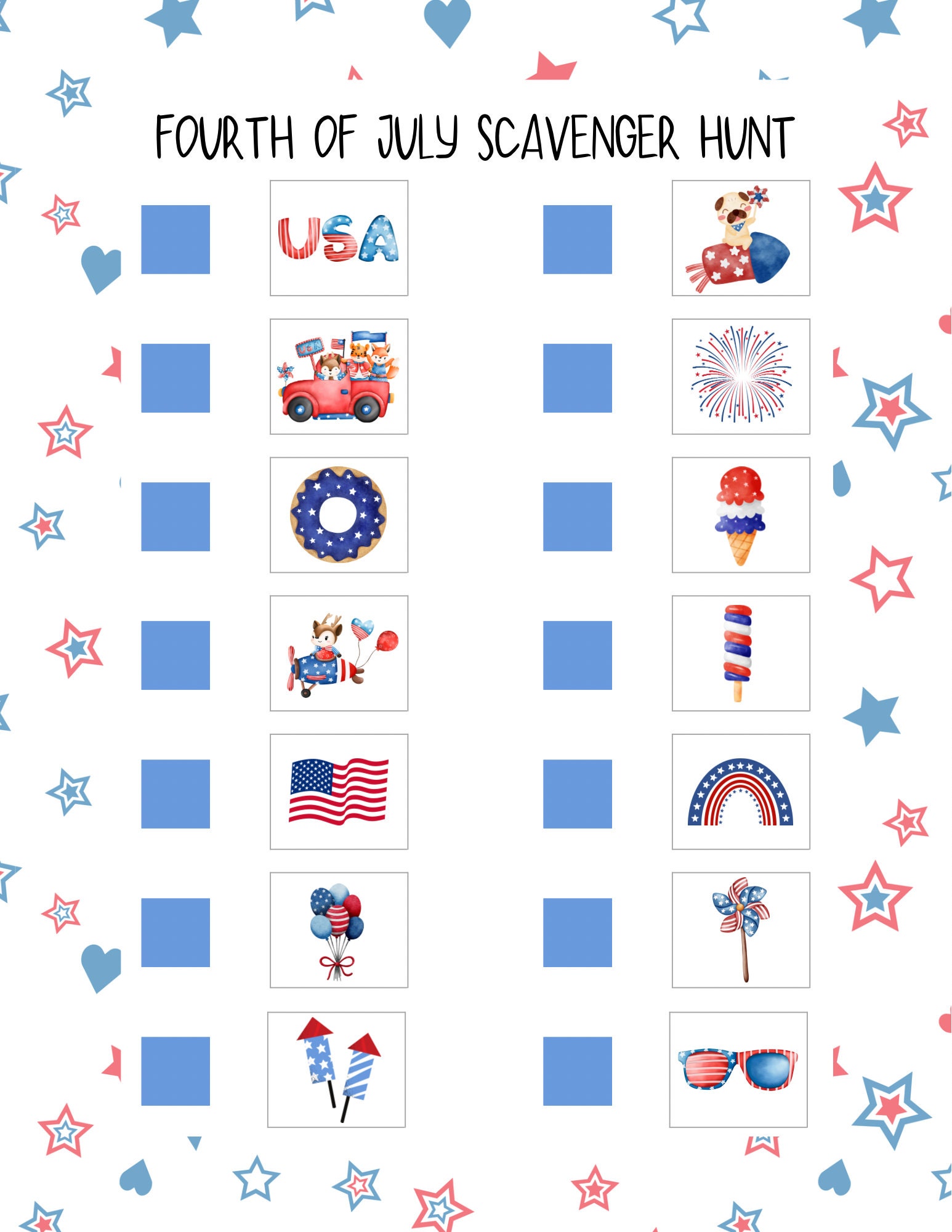 Fourth of July Scavenger Hunt, Party Game, Independence Day, Treasure ...