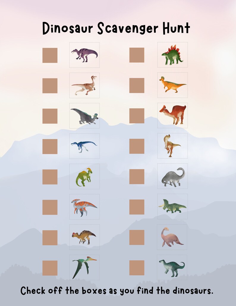 Dinosaur Scavenger Hunt, Dinosaur Party Game, Printable, Treasure Hunt ...