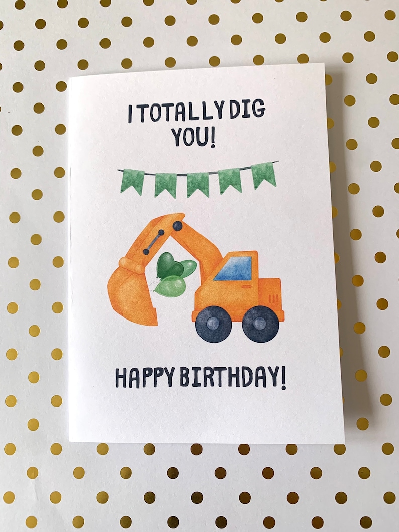 Printable Birthday Card, Excavator Birthday Card, Kids, Digital ...