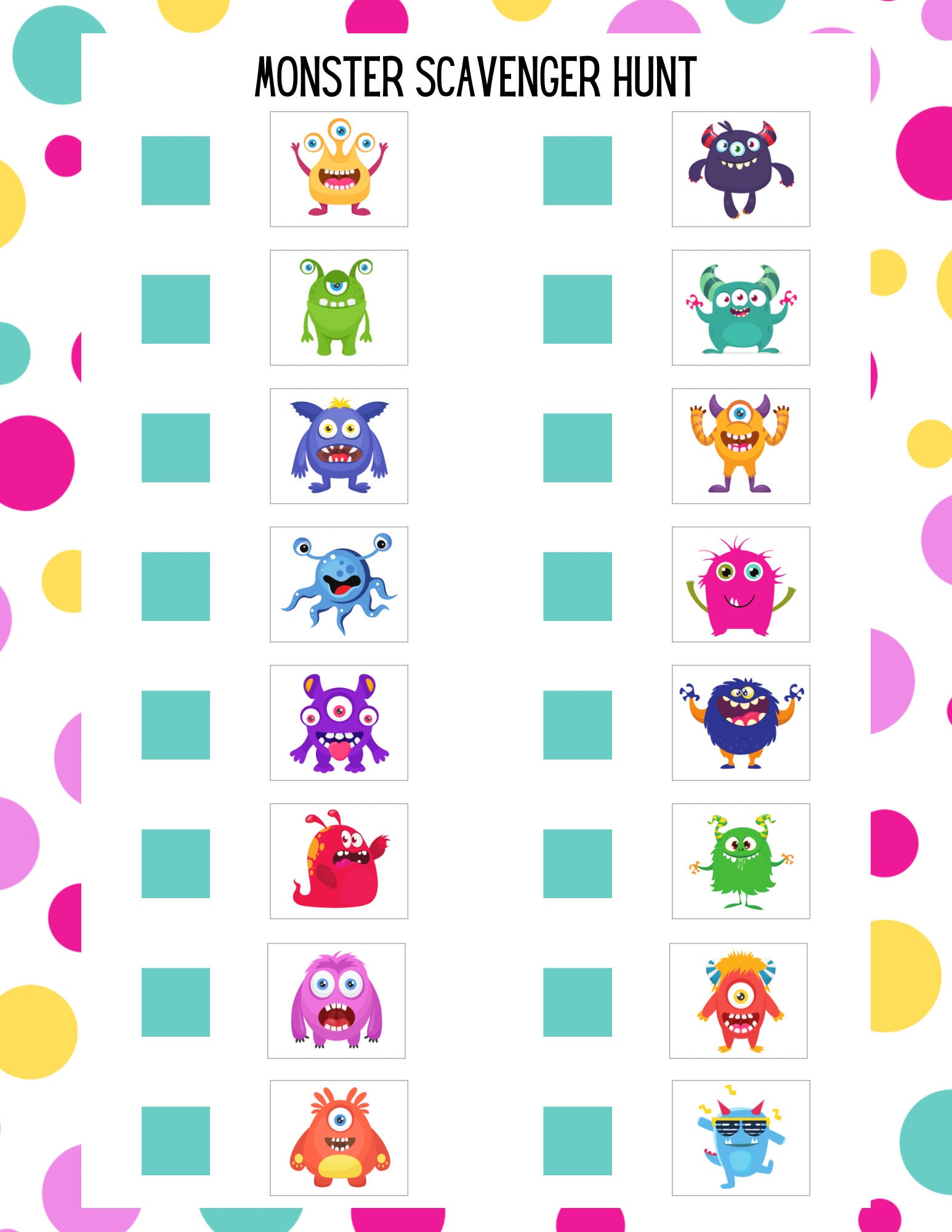 Monster Scavenger Hunt, Birthday Party Game, Printable, Digital ...