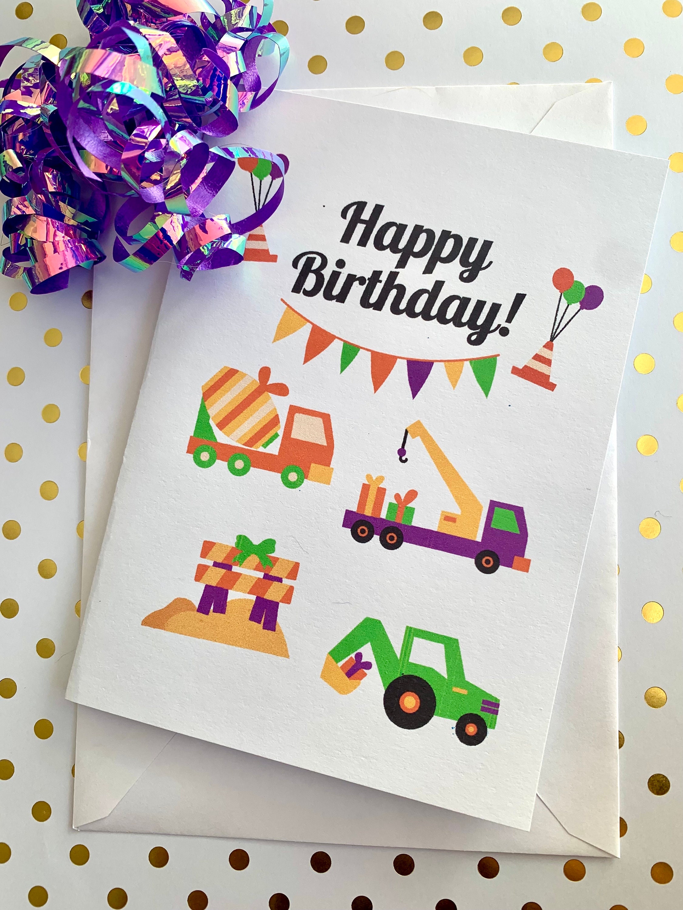 Printable Birthday Card, Construction Birthday Card, Digital Download ...