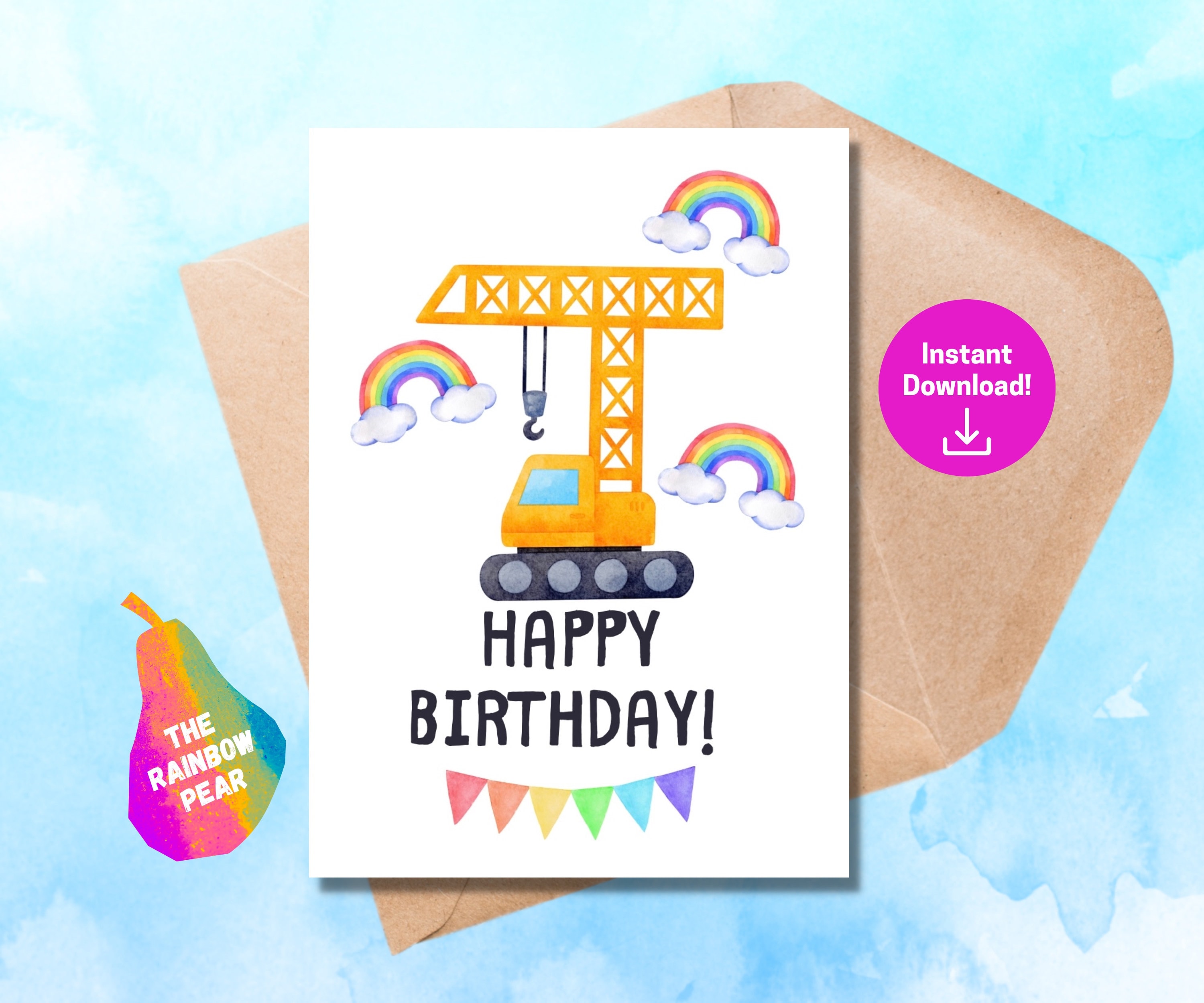 Printable Birthday Card, Crane Birthday Card, Construction Truck ...