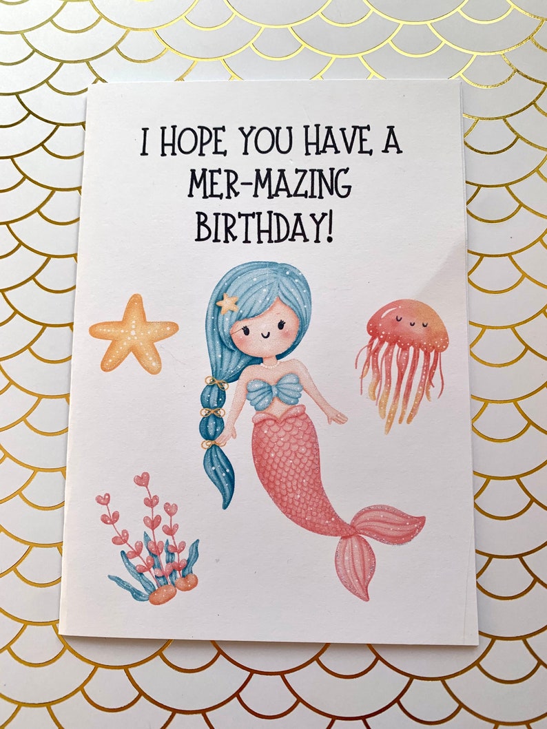 Mermaid Birthday Card Mermaid Themed Card Easy Printable - Etsy