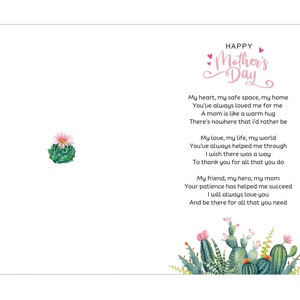 Printable Mothers Day Poem, Floral Greeting Card for Mom, Digital ...