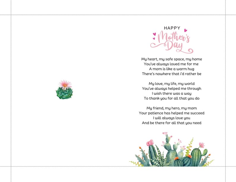 Printable Mothers Day Poem, Floral Greeting Card for Mom, Digital ...
