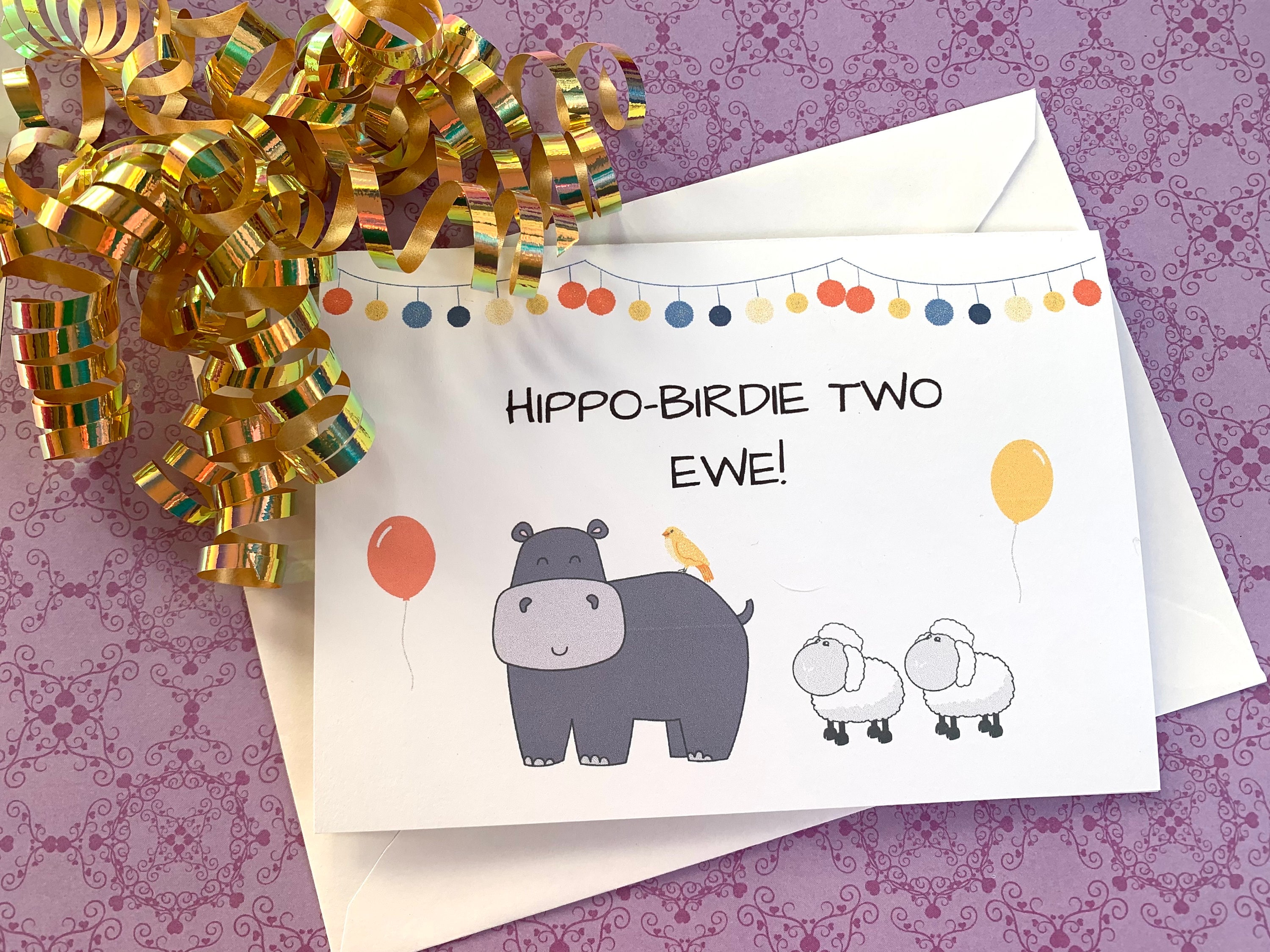 Printable Birthday Catd, Hippo Birthday Card, Hippo Birdie to Ewe ...
