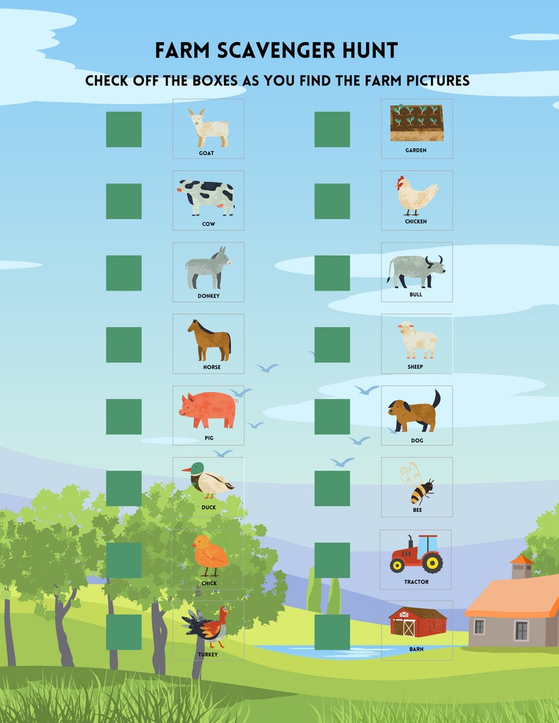 Farm Scavenger Hunt, Treasure Hunt, Farm Birthday Game, Printable ...