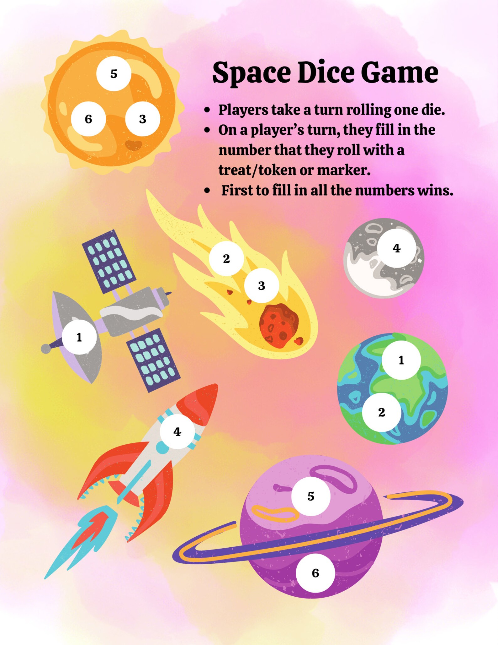 Space Dice Game, Space Activity for Kids, Digital Download - Etsy