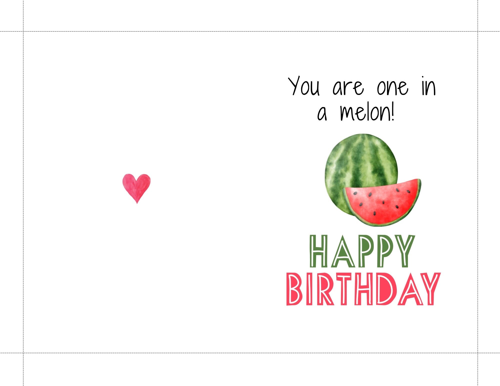 Printable Birthday Card, Watermelon Card, One in a Melon, Digital ...