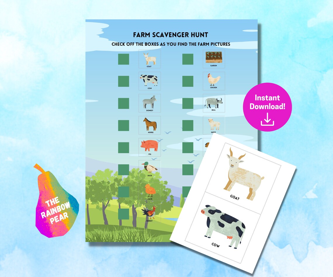 Farm Scavenger Hunt, Treasure Hunt, Farm Birthday Game, Printable ...