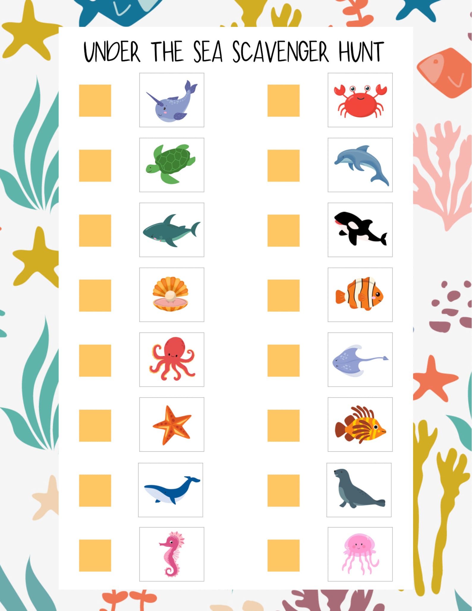 Under the Sea Scavenger Hunt, Printable Game, Treasure Hunt, Digital ...