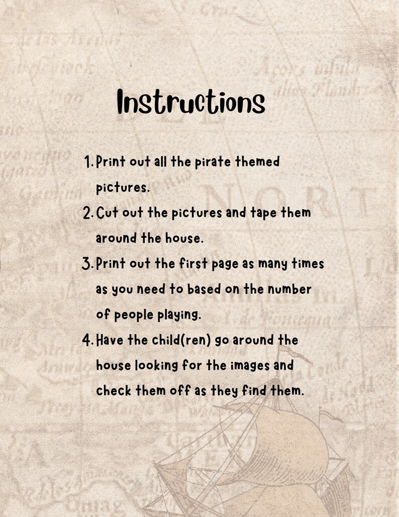 Pirate Scavenger Hunt, Pirate Party Game, Indoor Game for Kids, Pirate ...