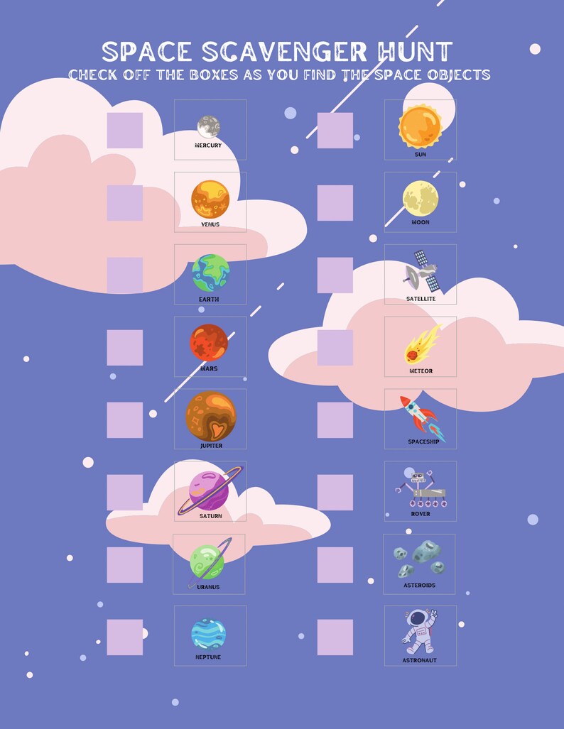 Space Scavenger Hunt for Kids, Printable Game, Outer Space Theme ...