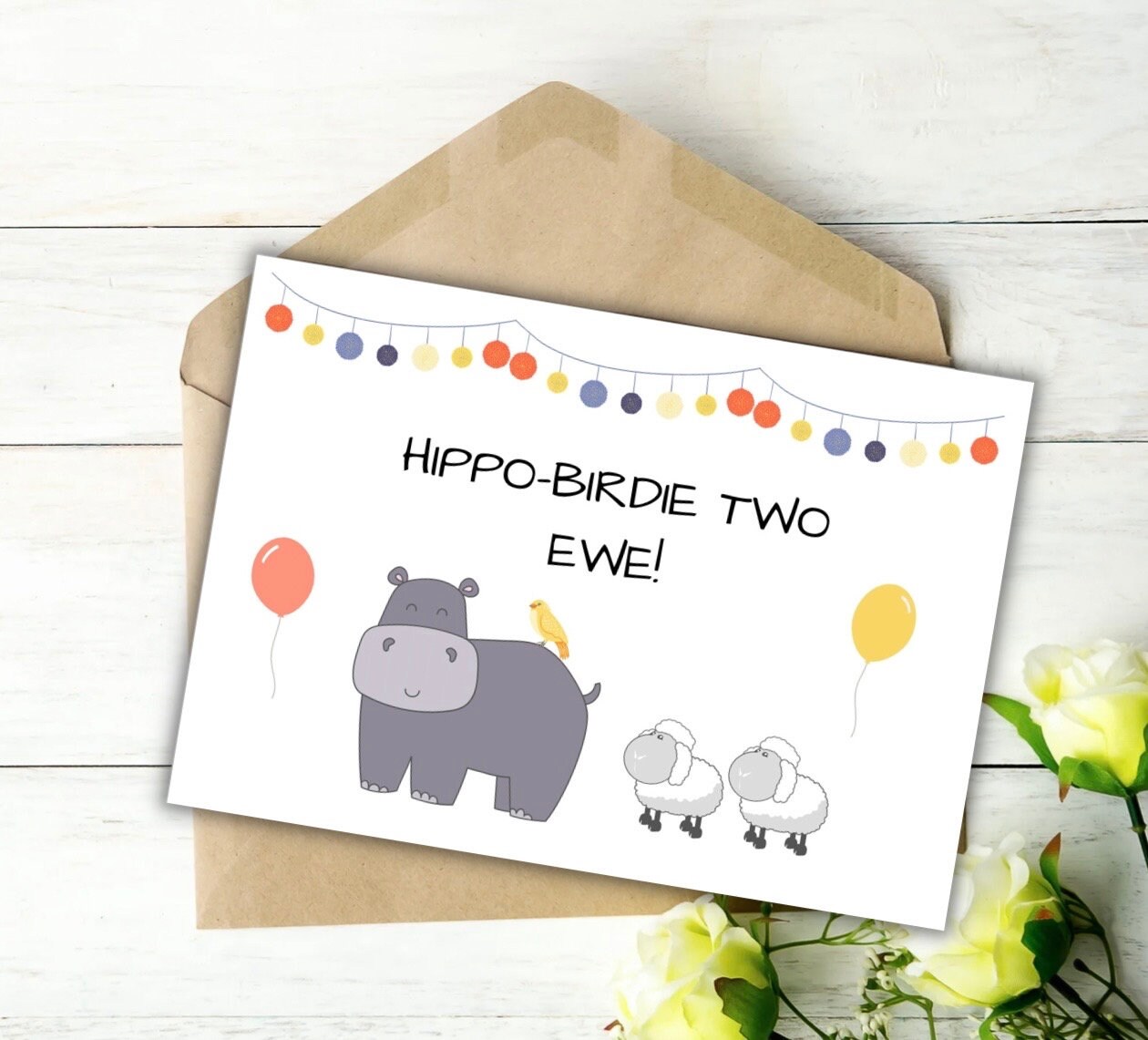 Printable Birthday Catd, Hippo Birthday Card, Hippo Birdie to Ewe ...
